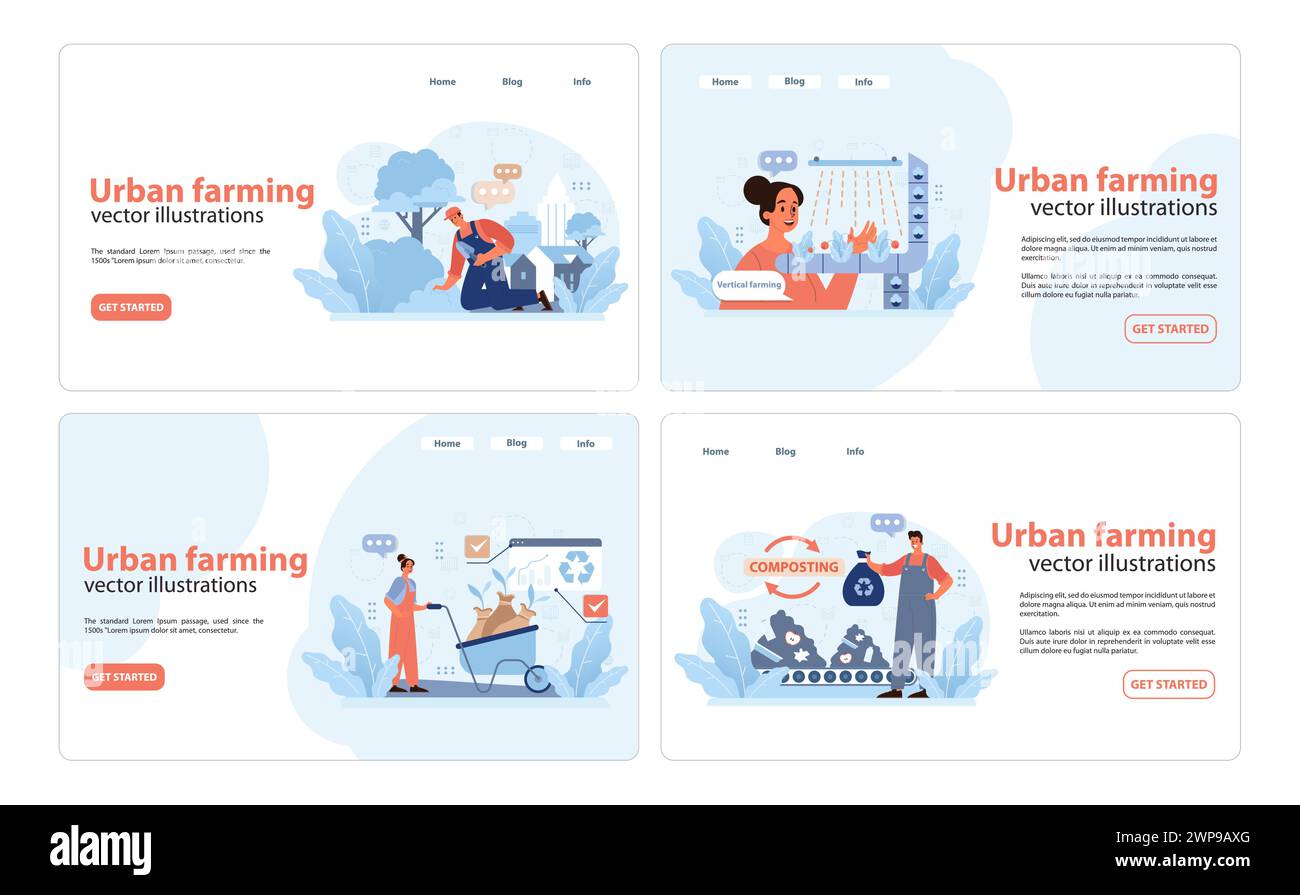 Urban farming set. City residents embracing sustainable agriculture ...