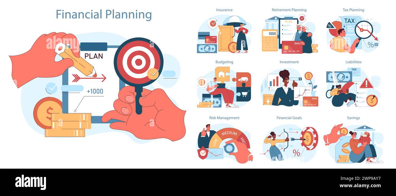 Financial planning set. Strategic financial planning and effective ...