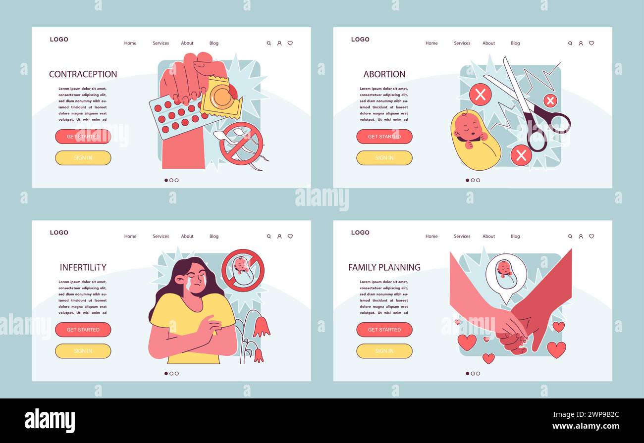Reproductive health web or landing set. Pregnancy and gynecology ...