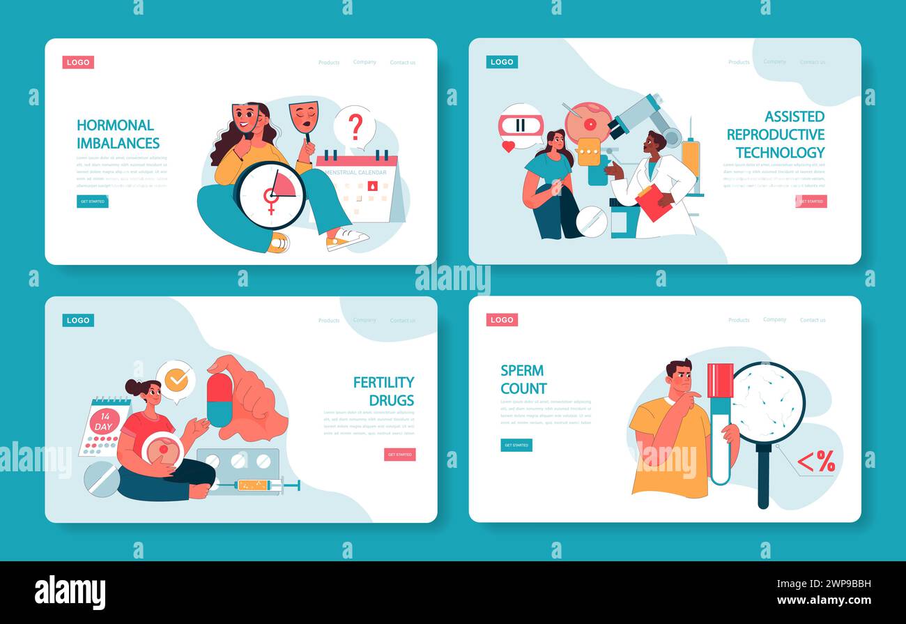 Reproductive health web or landing set. Couples facing conception ...