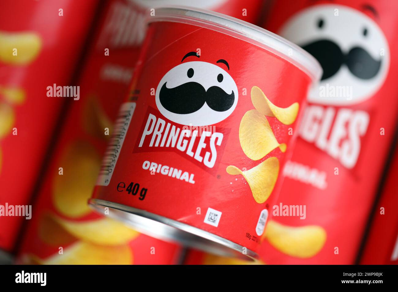 KYIV, UKRAINE - FEBRUARY 27, 2024 Pringles original potato chips on ...