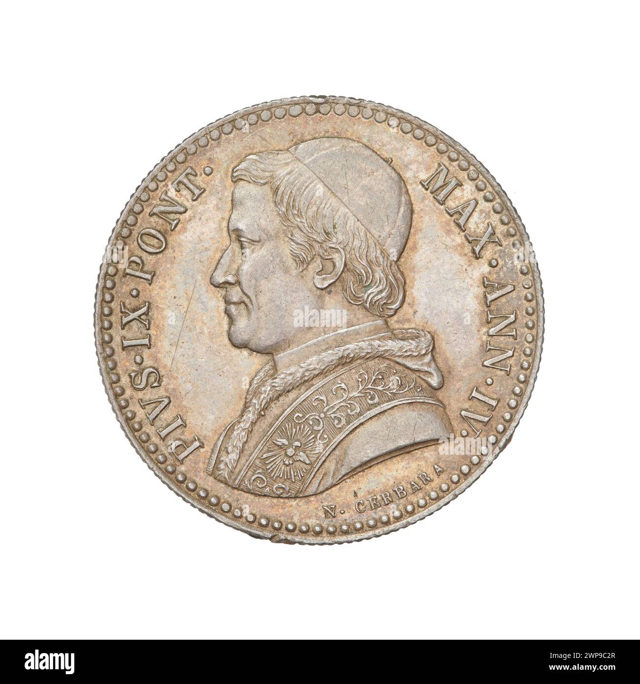 Twenty Baiocchi coin issued in 1850 under Pope Pius IX, created by ...