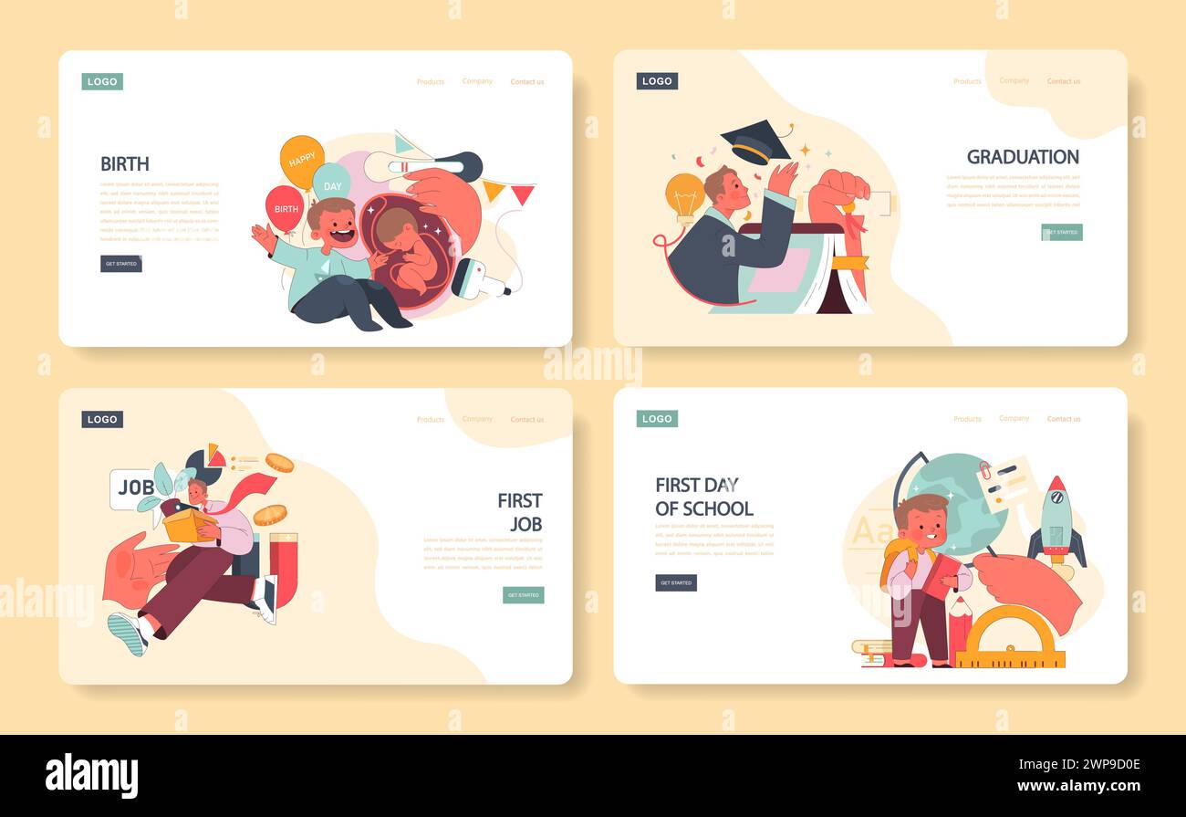 Life's Key Chapters web or landing set. Celebrating moments from birth ...