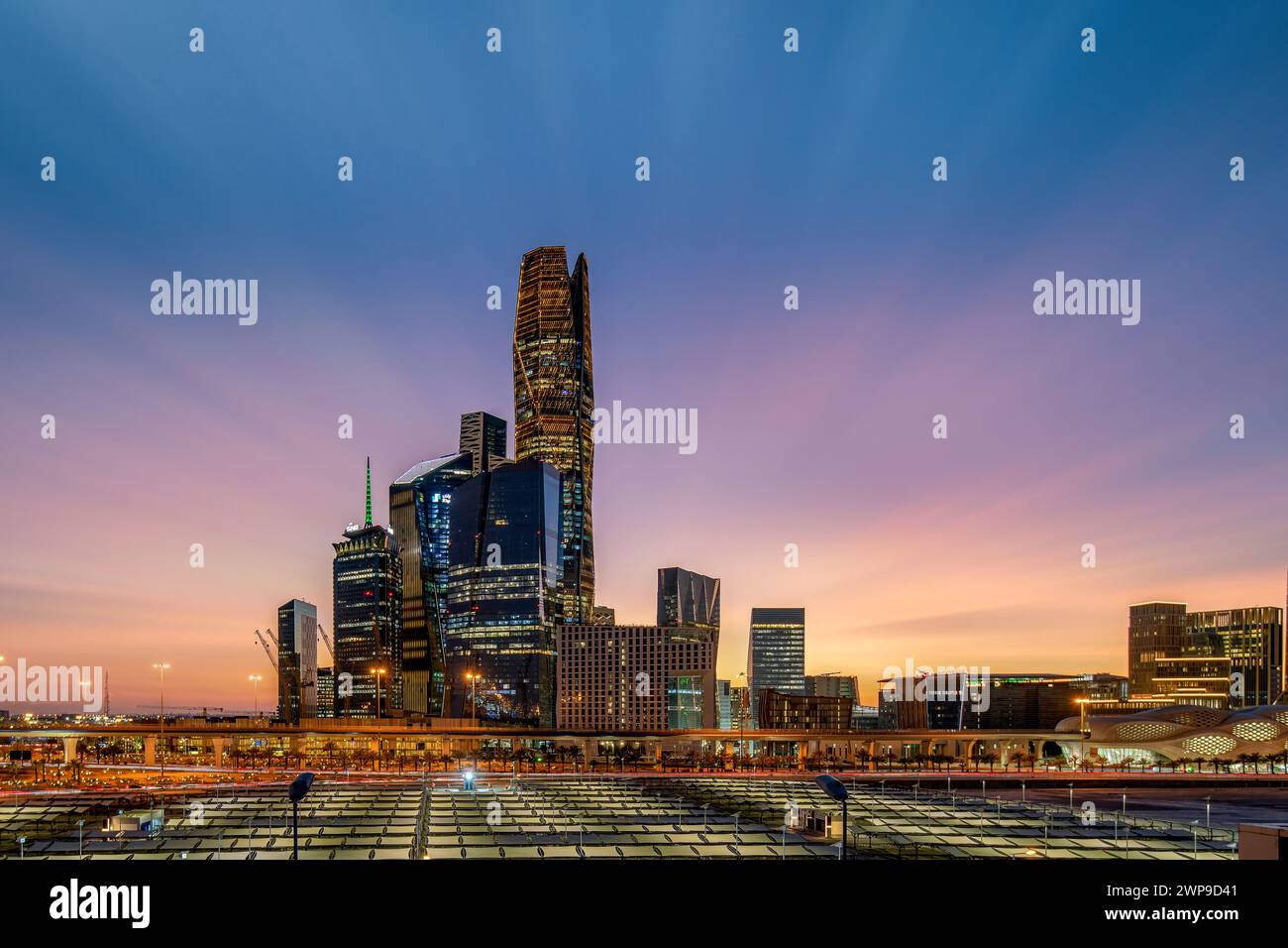 Beautiful New Riyadh Skyline after sunset. Riyadh city towers in Saudi ...