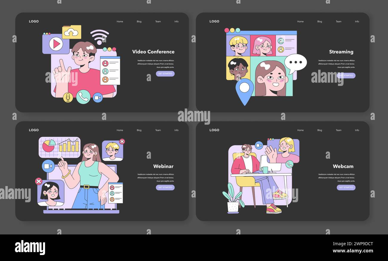 Digital Communication set. Engaging with remote teams through video ...