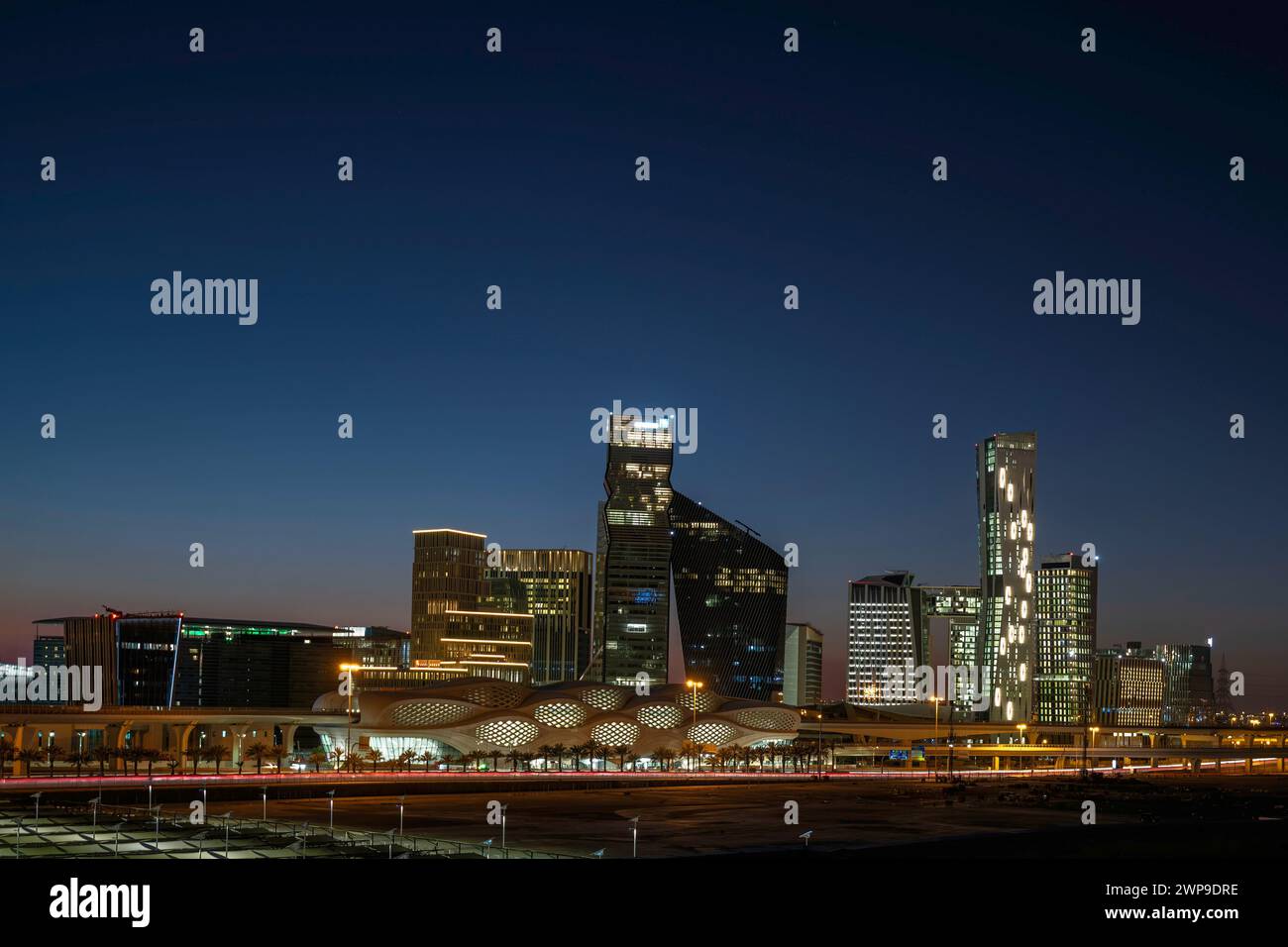 Beautiful New Riyadh Skyline after sunset. Riyadh city towers in KAFD ...