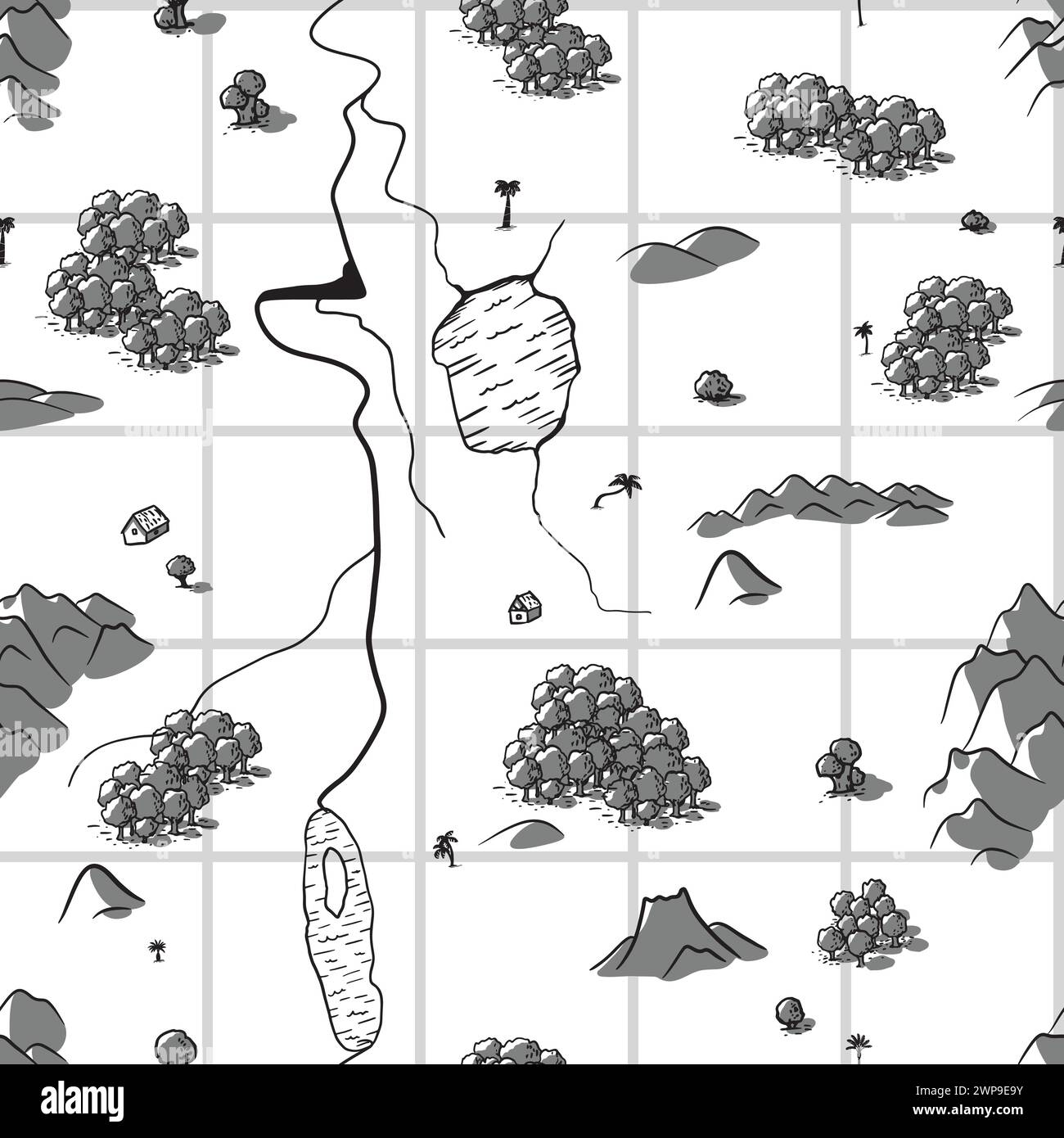 Vector illustration. Landscape with a river and trees top view Stock ...