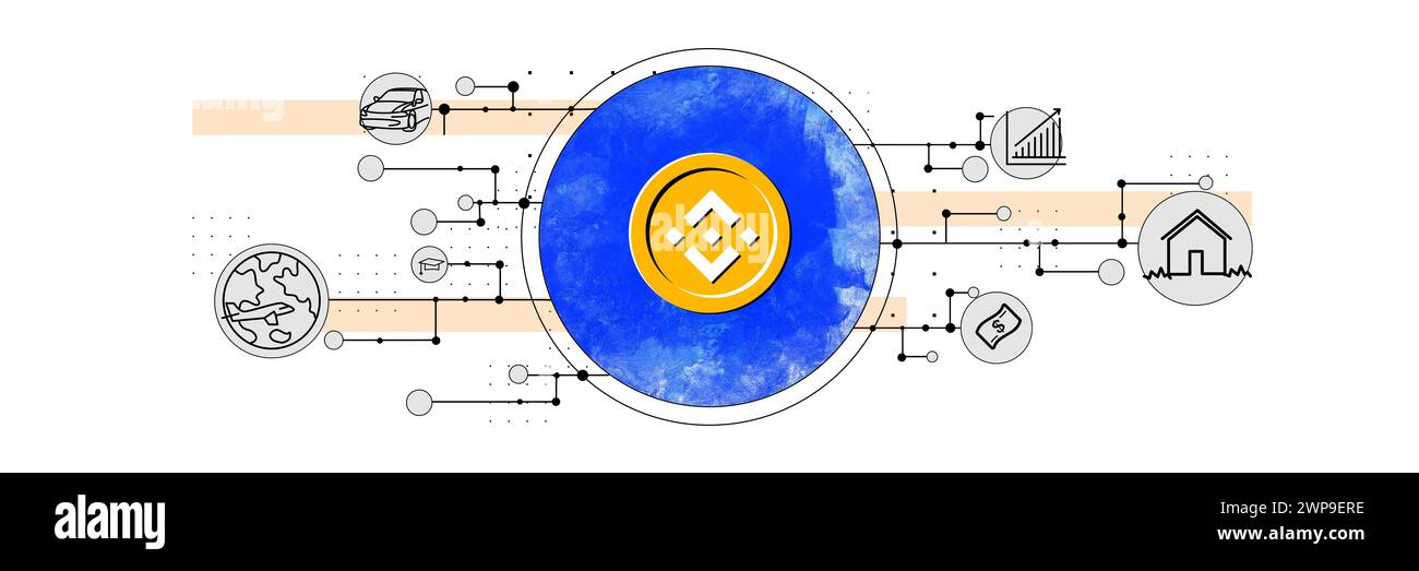 Binance BNB coin with various icons of business and lifestyle ...