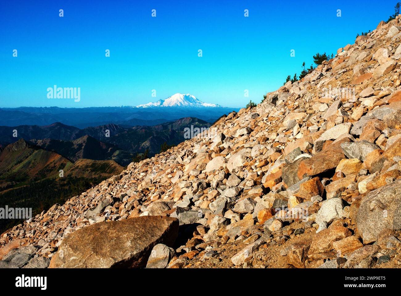 Carin built along the trail and view of Mt Adams in the Goat Rocks ...