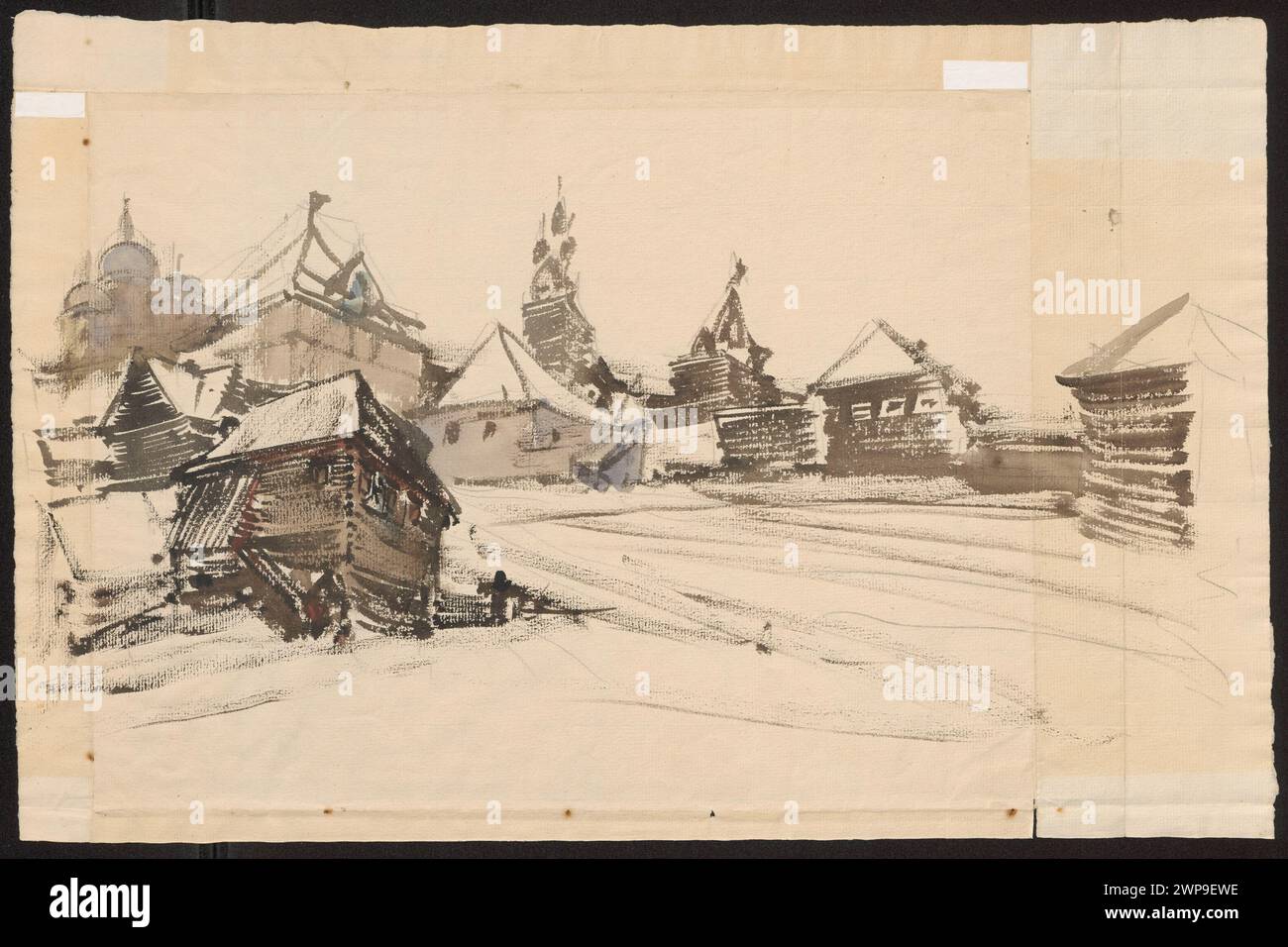 Russian wooden town from the series "Old Russia"; Verso: sketch of the ...