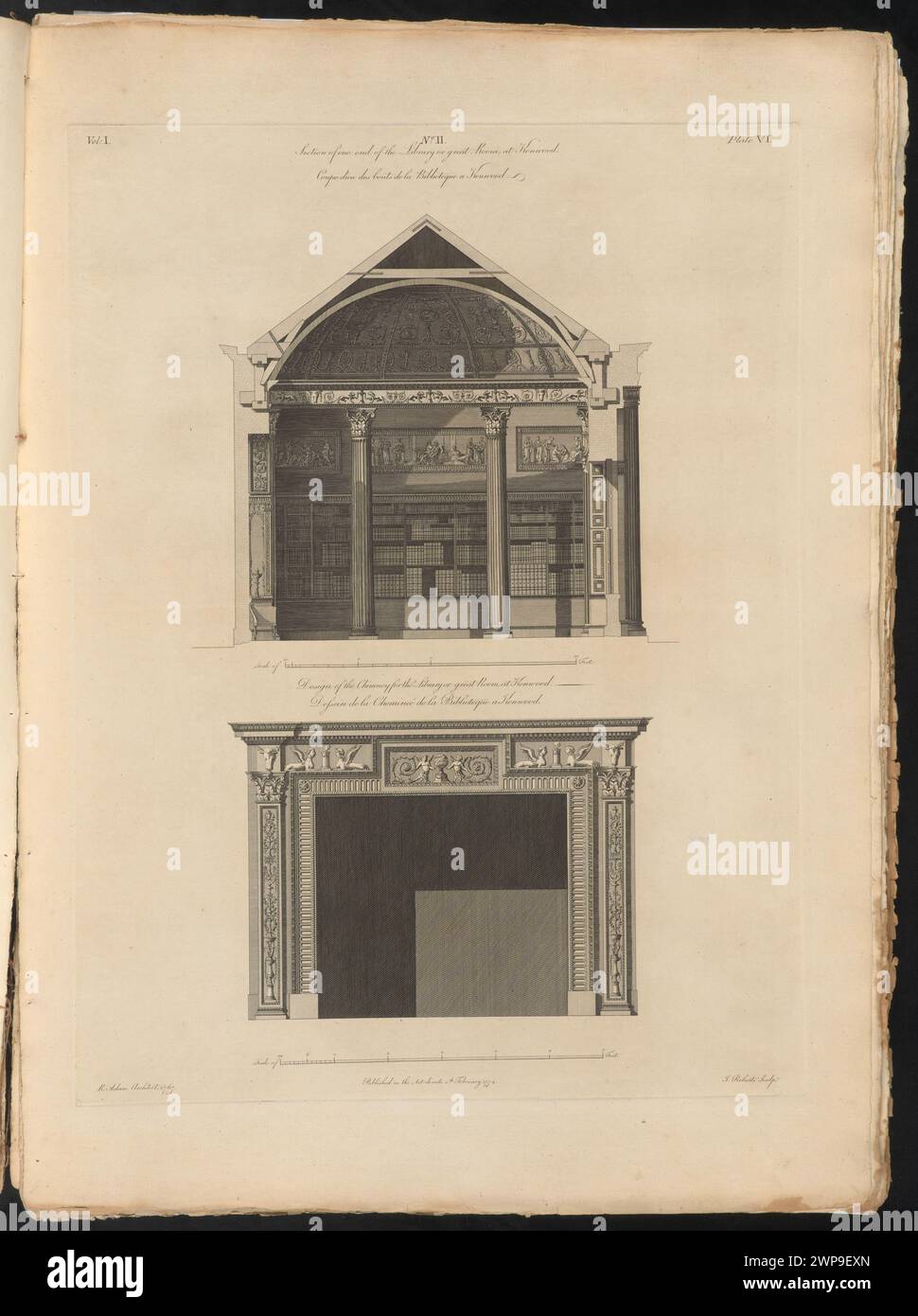 Vertical cross-section of the Kenwood House library showing interior ...