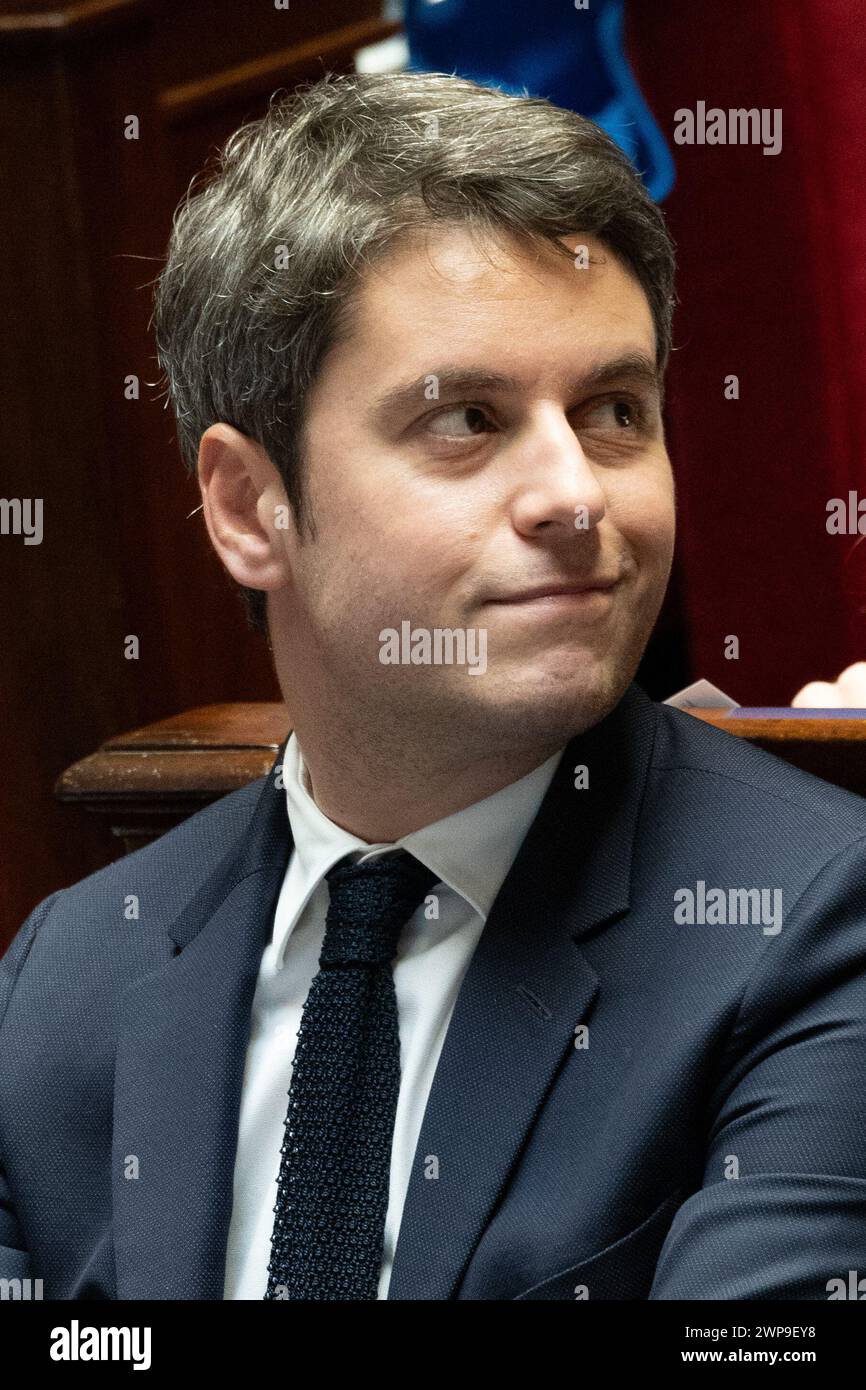 Paris, France. 06th Mar, 2024. French Prime Minister Gabriel Attal ...