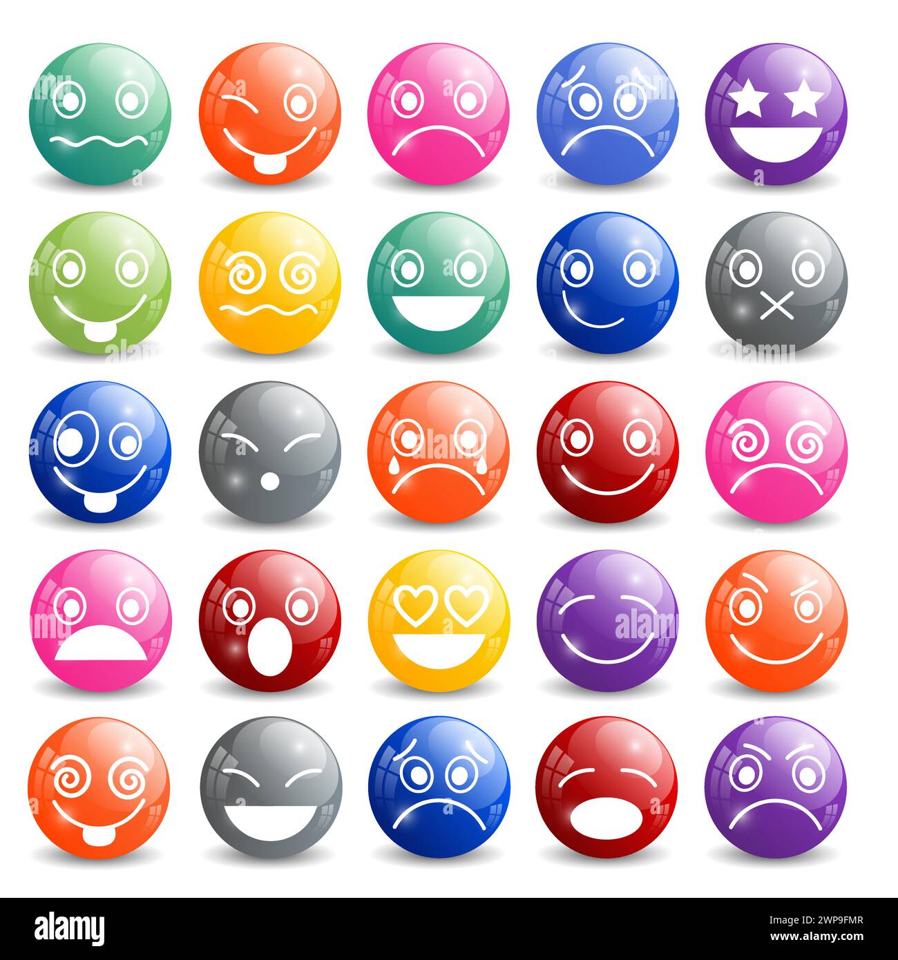 Smiley Icons Shiny Ball set, Vector Illustration Stock Vector Image ...