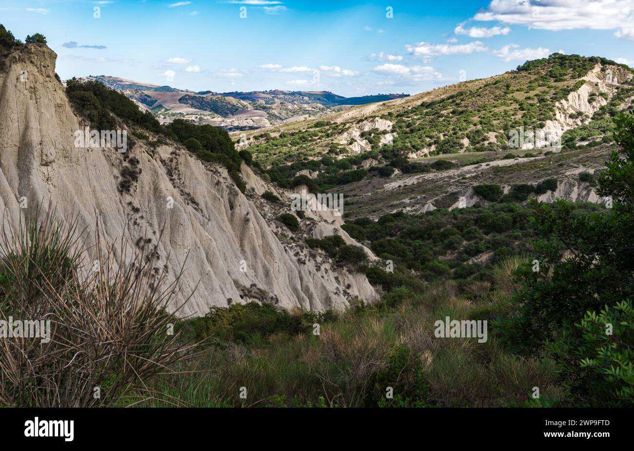 Aliano badlands (calanchi), landscape made of clay sculptures eroded by ...