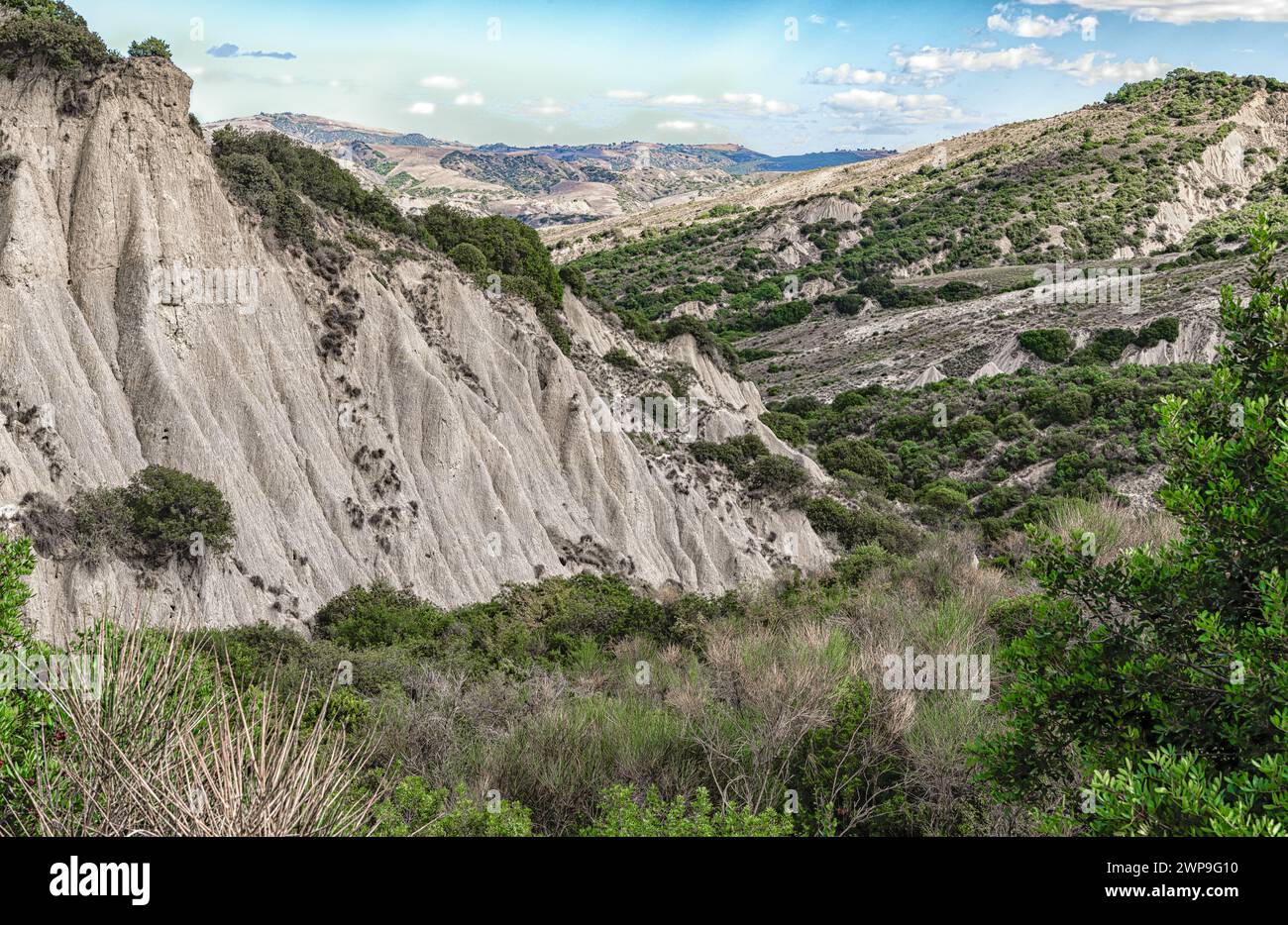 Aliano badlands (calanchi), landscape made of clay sculptures eroded by ...