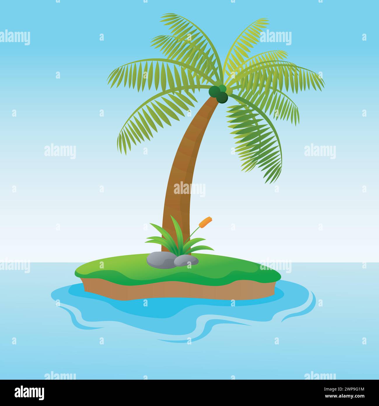 Beautiful Single Coconut Tree Island, Vector Illustration Stock Vector ...