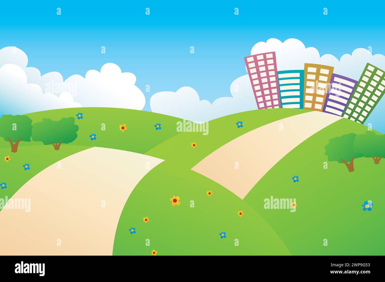 Cute City And Green Hills, Vector Illustration Stock Vector Image & Art ...
