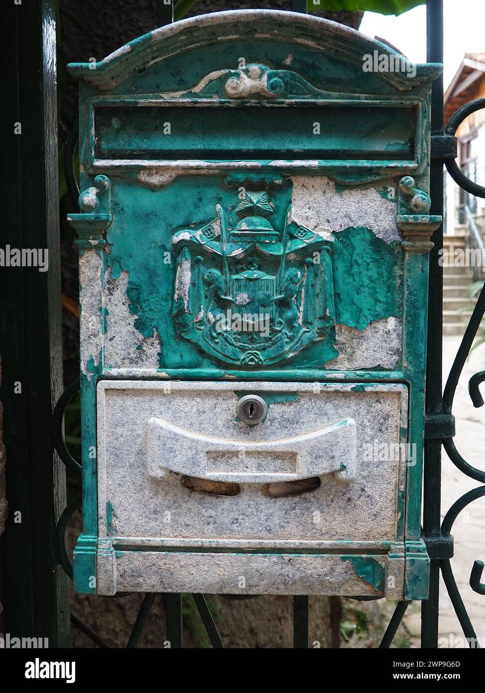 Vintage beautiful metal mailbox for letters in the old decorative style ...