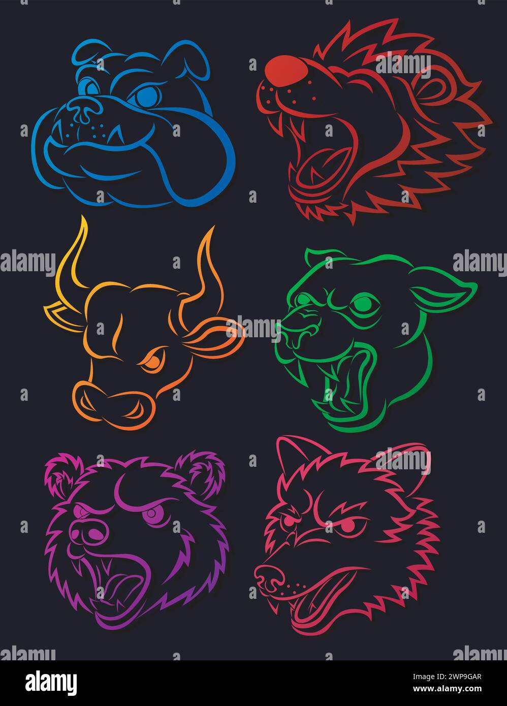 Vicious Wild Animal Head Tattoo Set, Vector Illustration Stock Vector ...