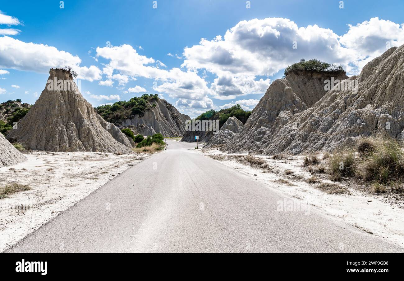 Aliano badlands (calanchi), landscape made of clay sculptures eroded by ...