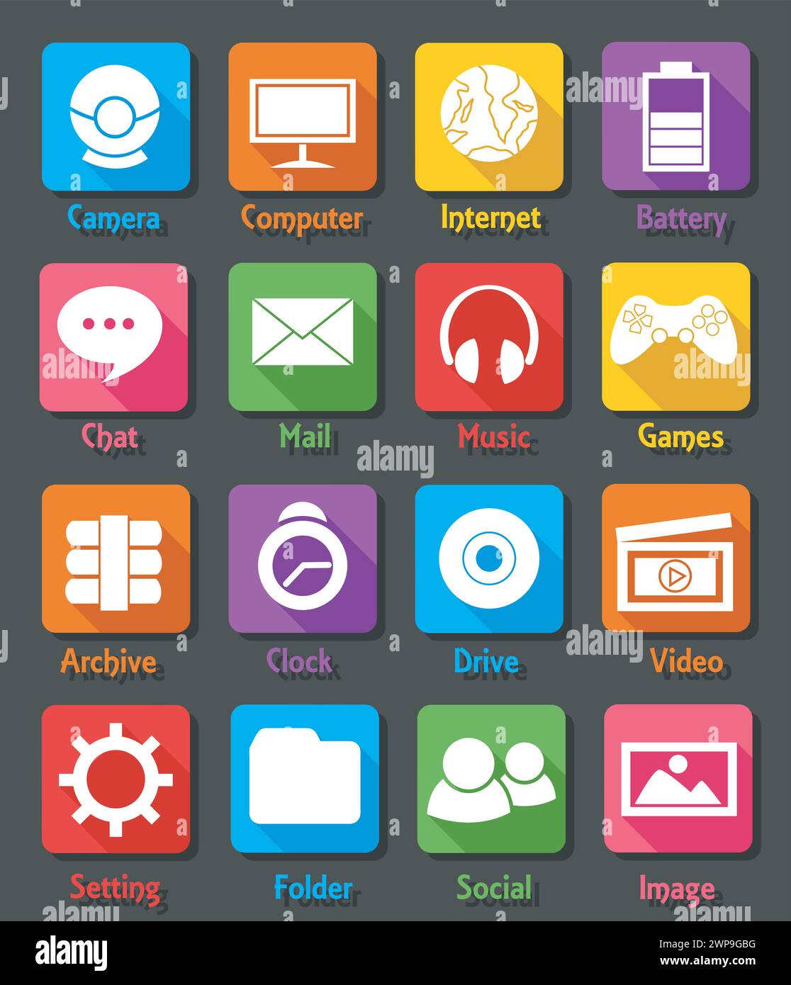 Computer Desktop Flat Design Icon Set, Vector Illustration Stock Vector ...