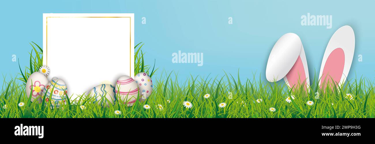 Easter Frame Eggs Hare Ears Spring Blue Header A easter banner with ...