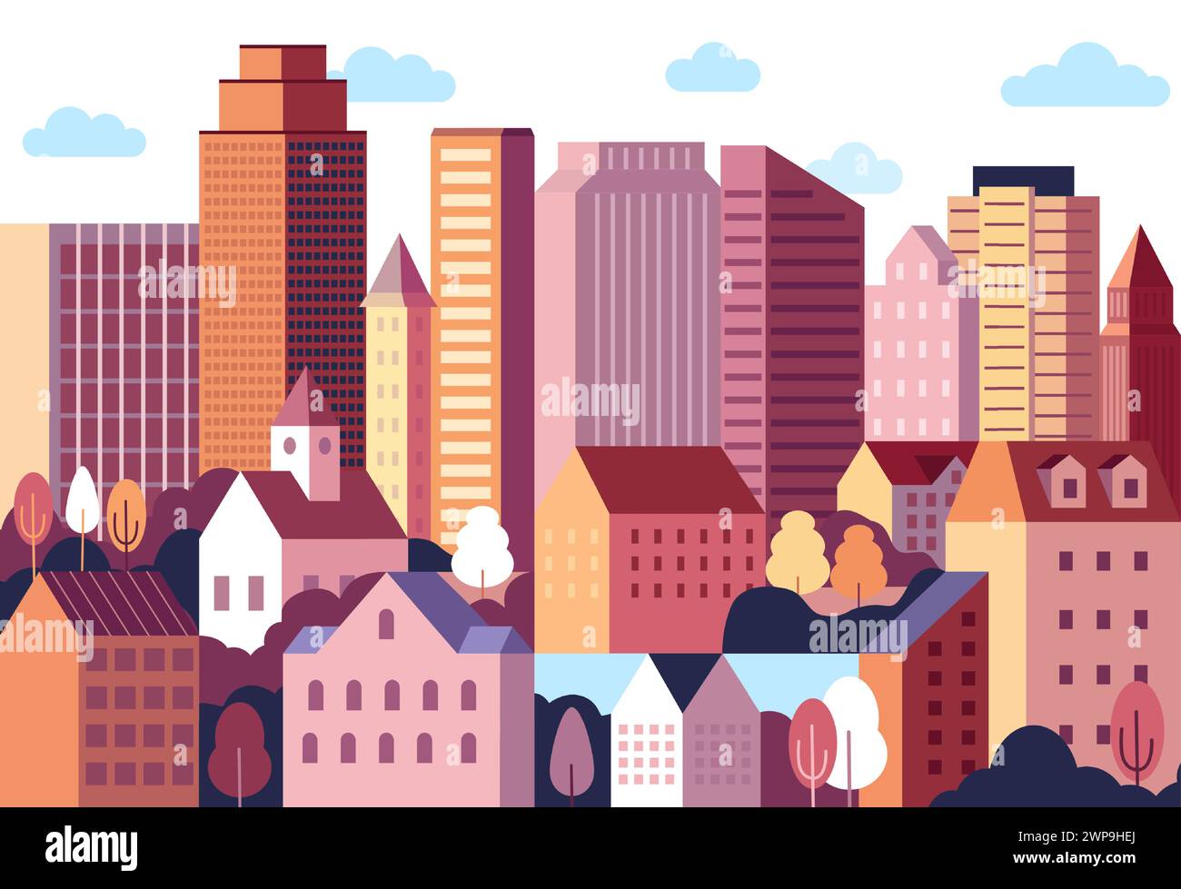 City pattern. Green town, different buildings, future cityscape or ...