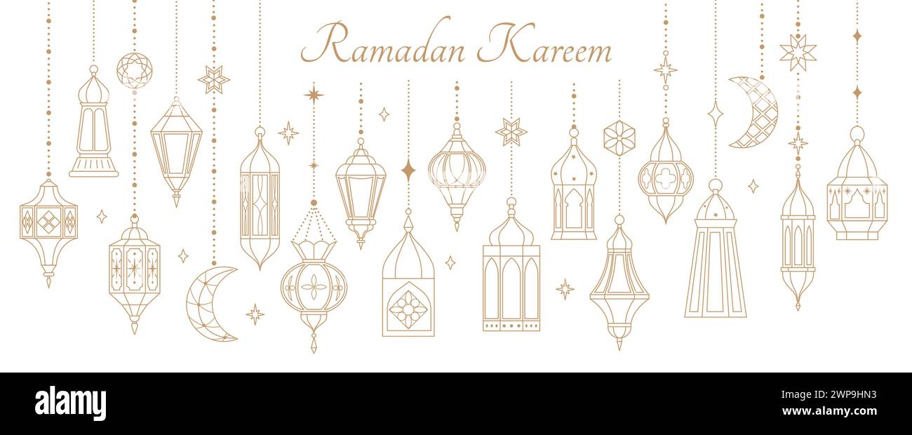 Ramadan lanterns. Islam decoration star moon and greeting doodle golden ...