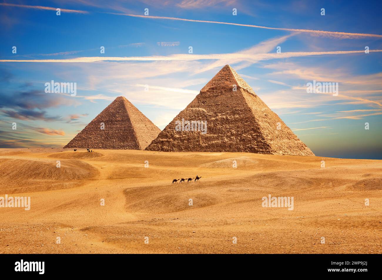 The Pyramid of Chephren and the Pyramid of Cheops in the sands of Giza ...