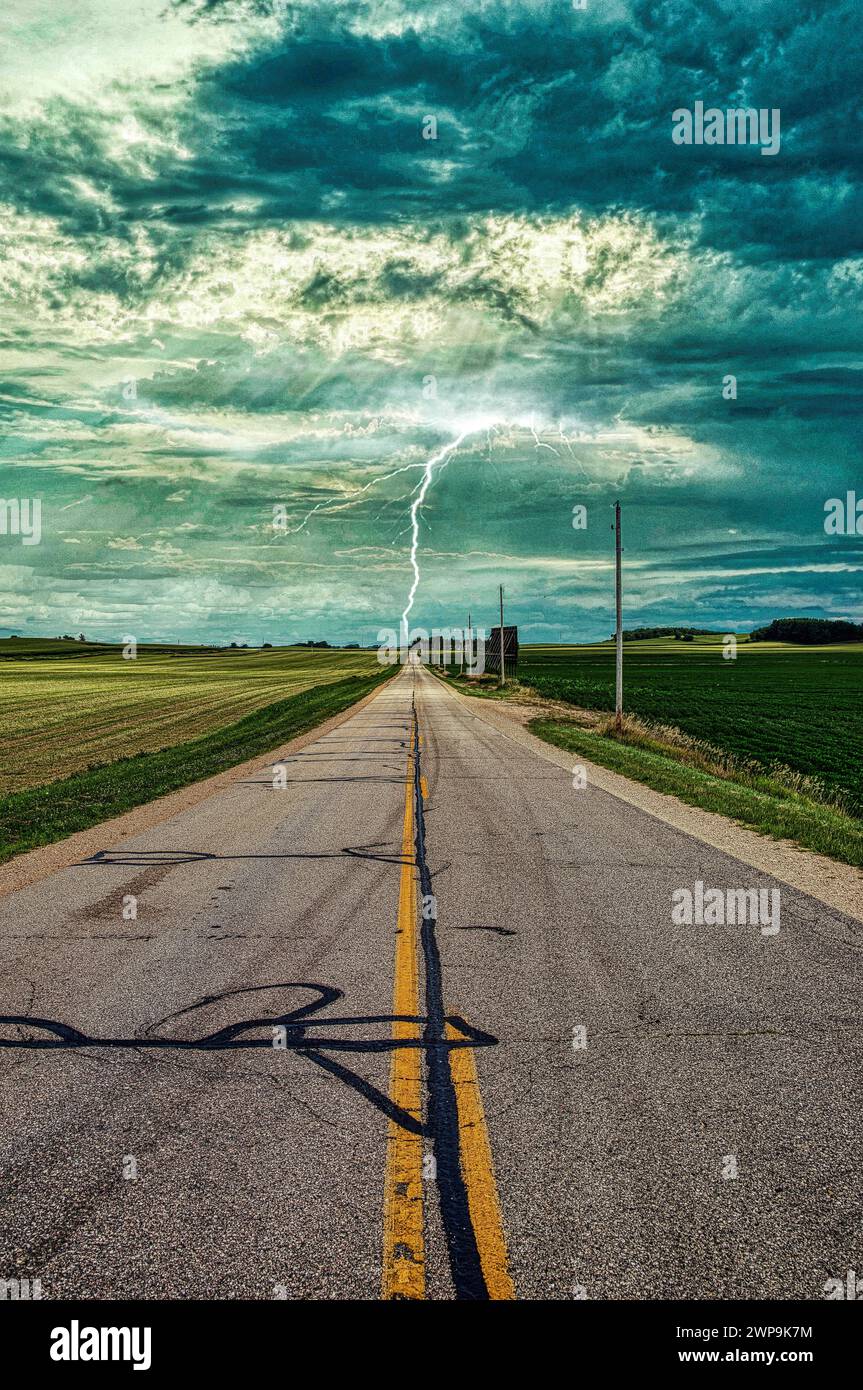 American rural storm - rural highway Stock Photo - Alamy
