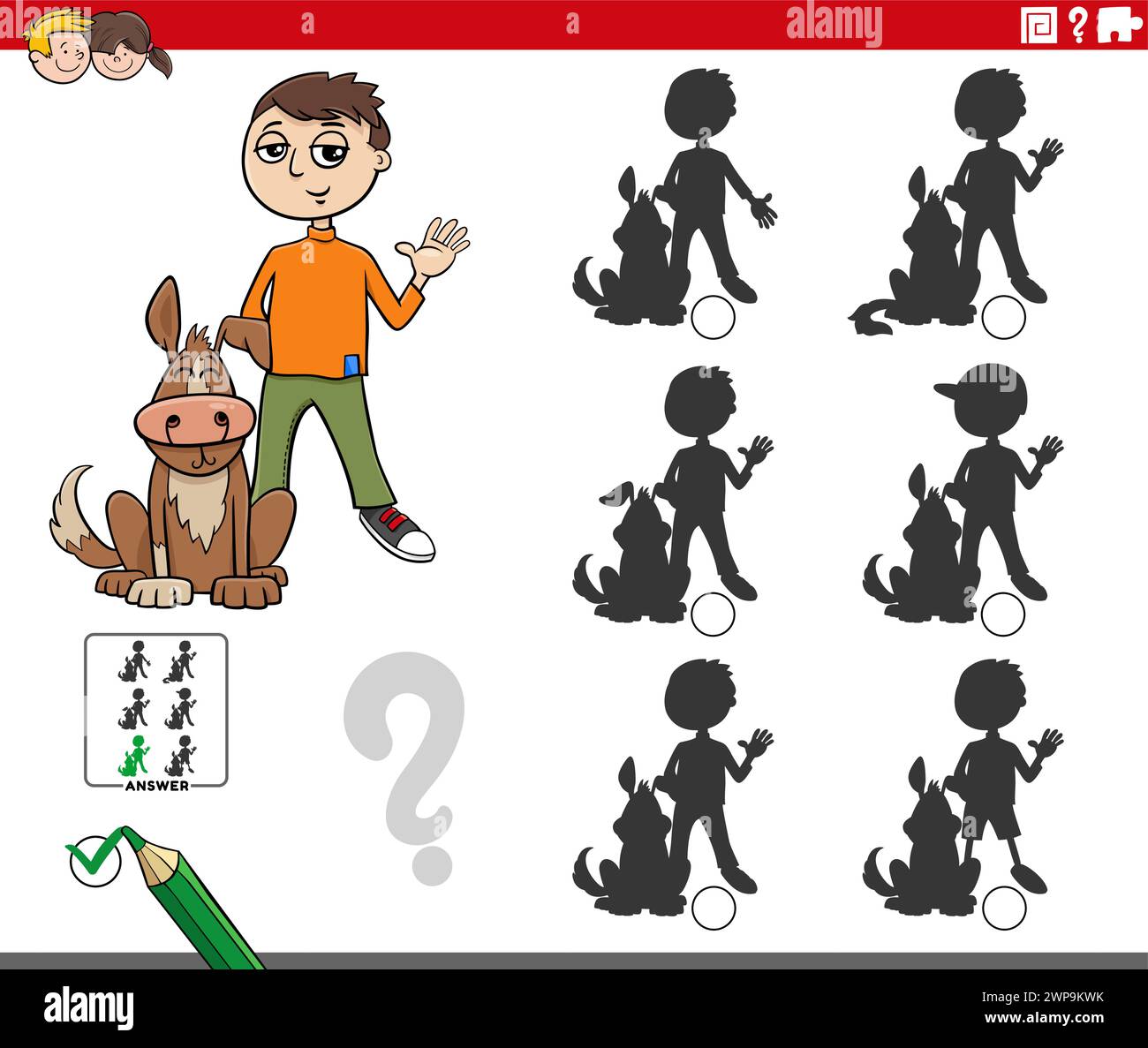 Cartoon illustration of finding the right picture to the shadow ...