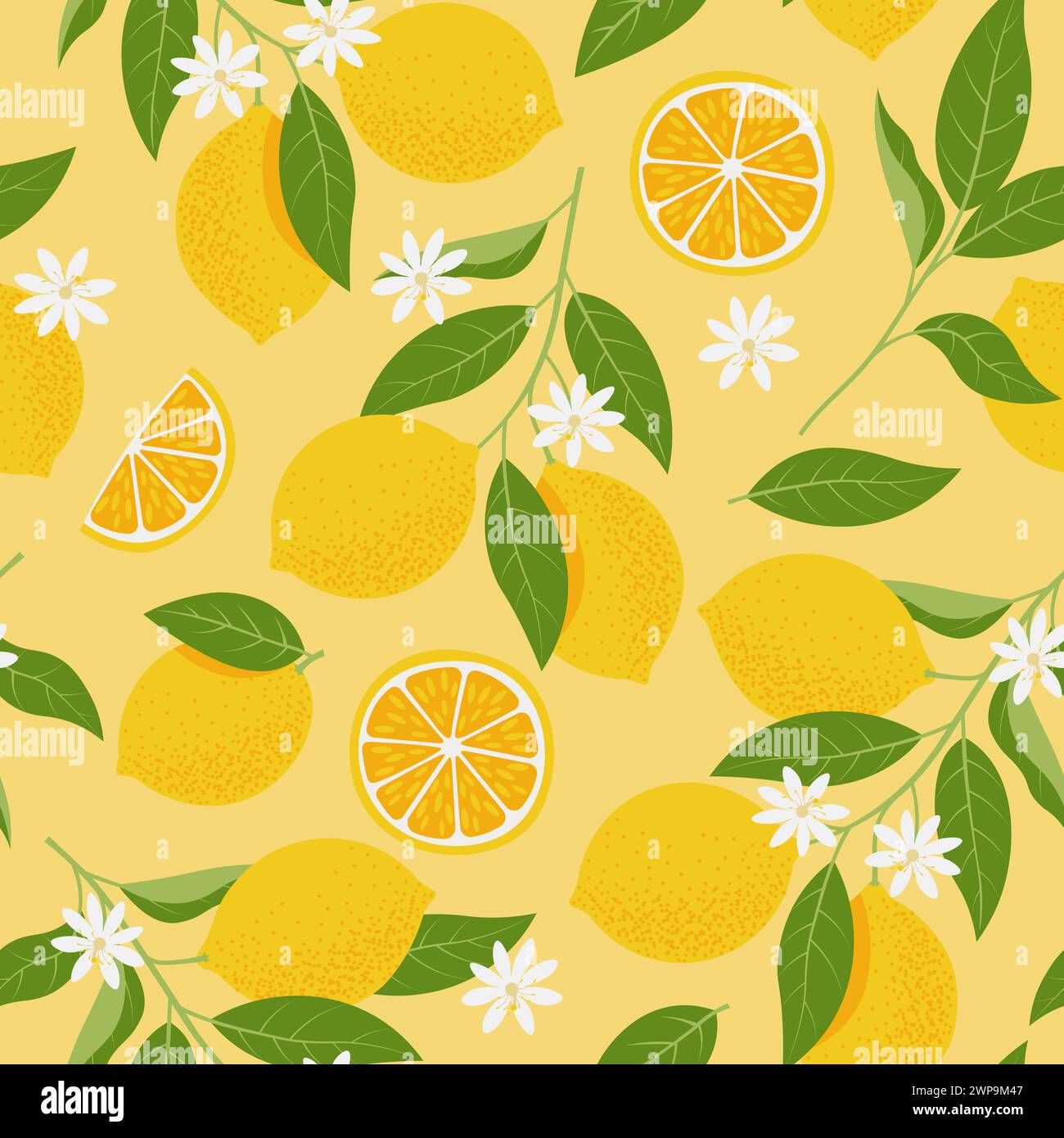 Tropical seamless pattern with yellow lemons. Citrus Fruit background. Vector Illustration in ...