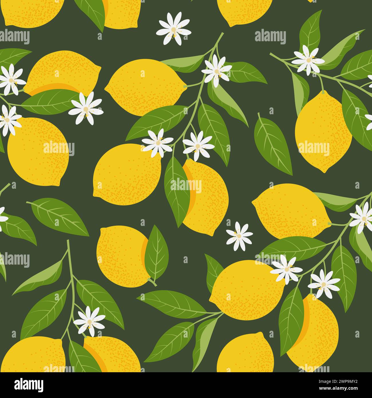 Tropical seamless pattern with yellow lemon branches. Citrus Fruit background. Vector ...