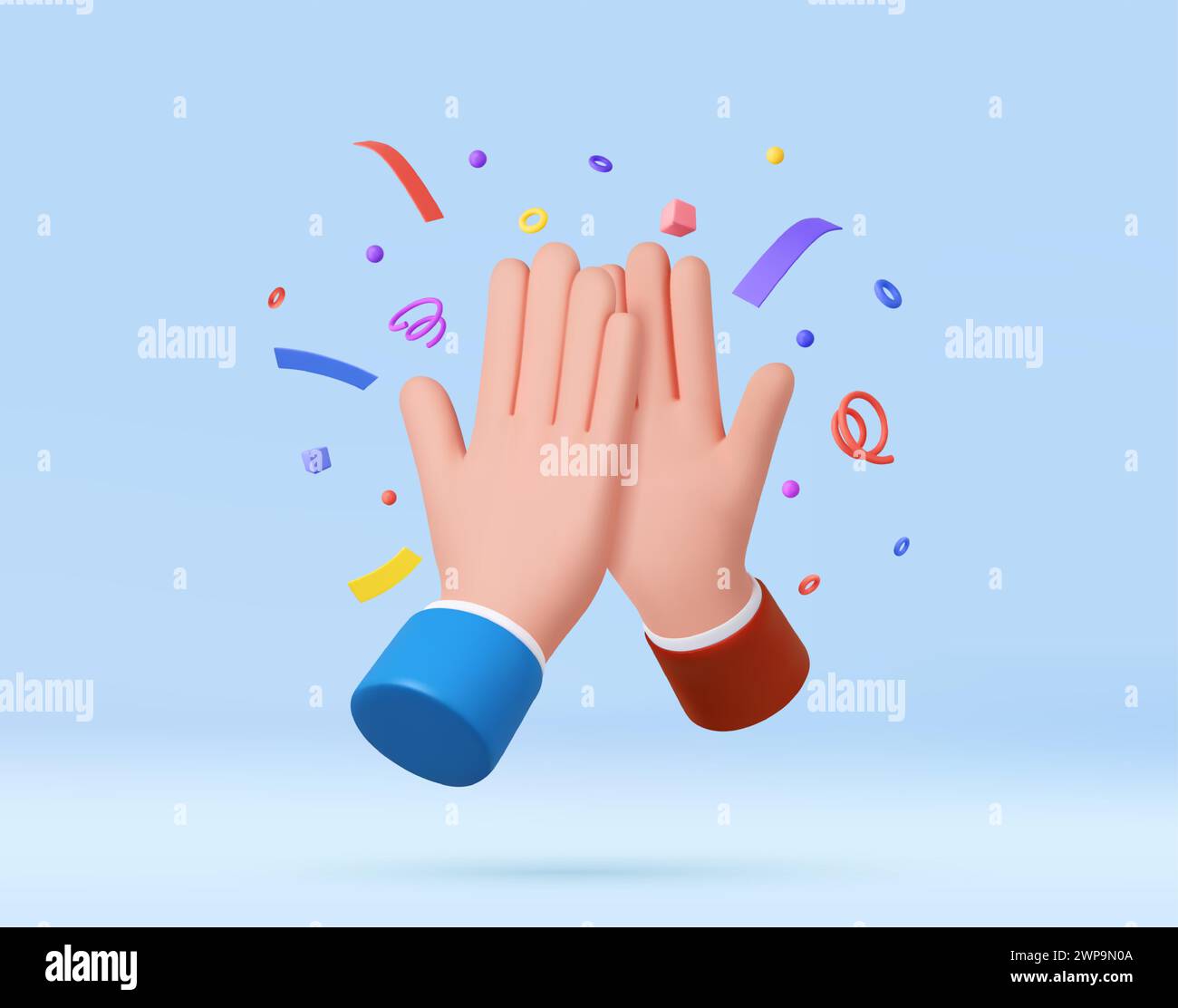 3d High Five Hands with Confetti. Hand Greeting Symbol. Human Fist in ...