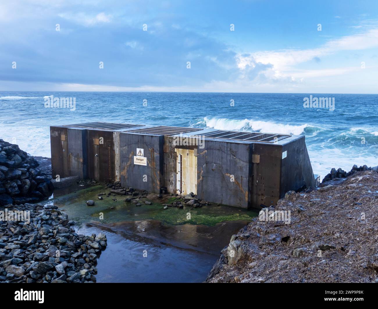 A wave energy power plant on the Rhinns of Islay near Portnahaven on ...