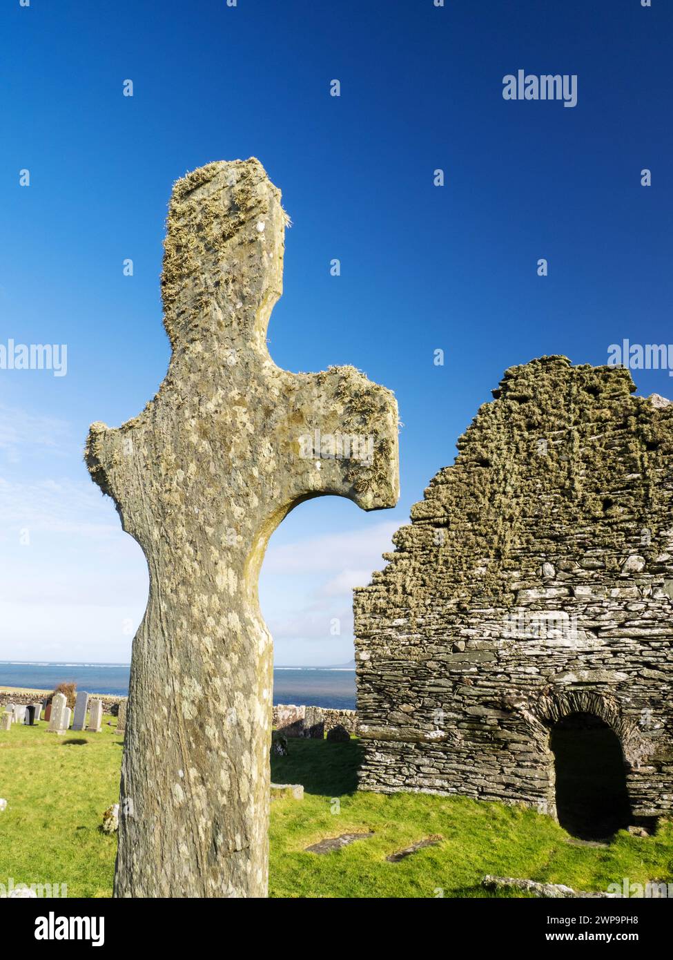Kilnave Chapel and cross on Loch Gruinart, Islay, Scotland, UK, that ...