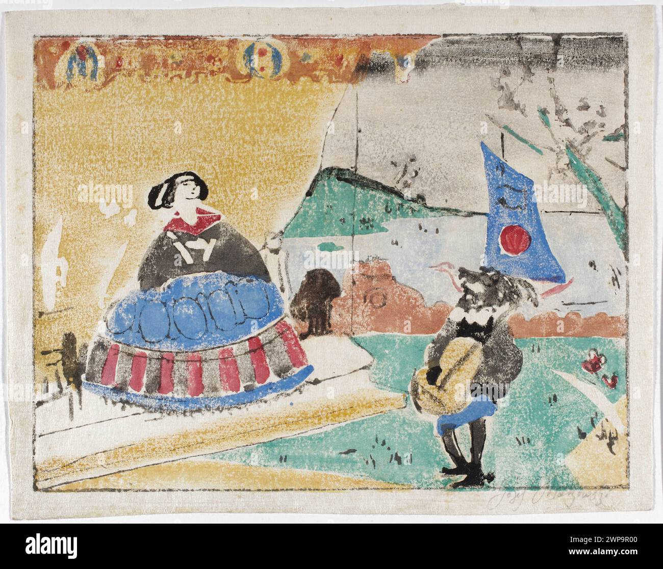 Painting 'Serenade' by Tadeusz Makowski, 1908. Depicts a musical scene ...