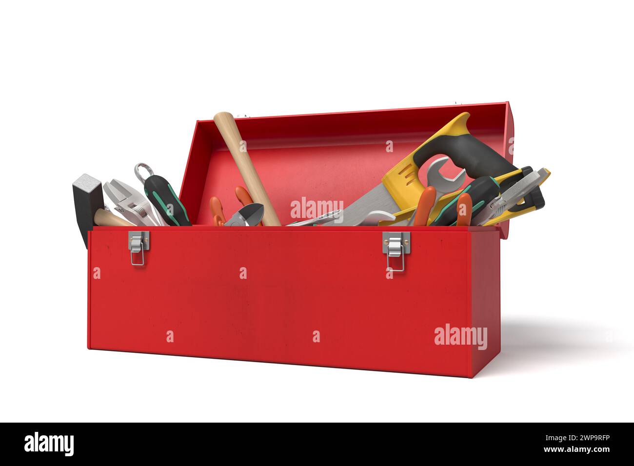 Toolbox with tools partially opened on white Stock Photo - Alamy