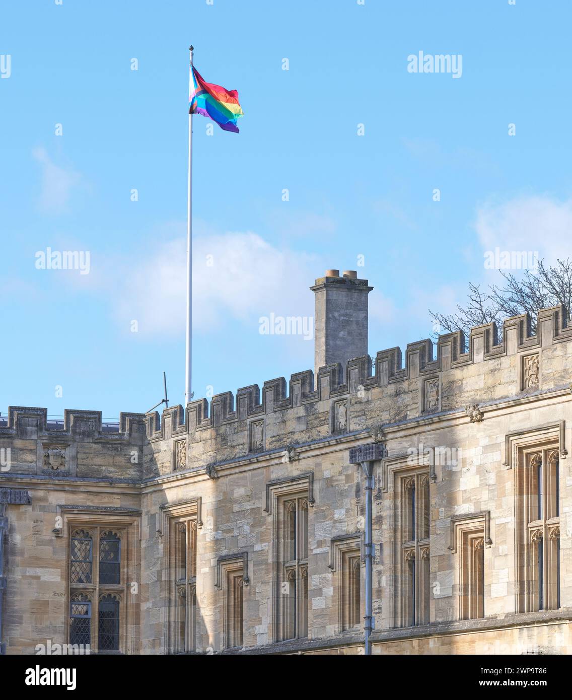 Rainbow flag (flying above the Tom Court or Great Quadrangle at Christ ...