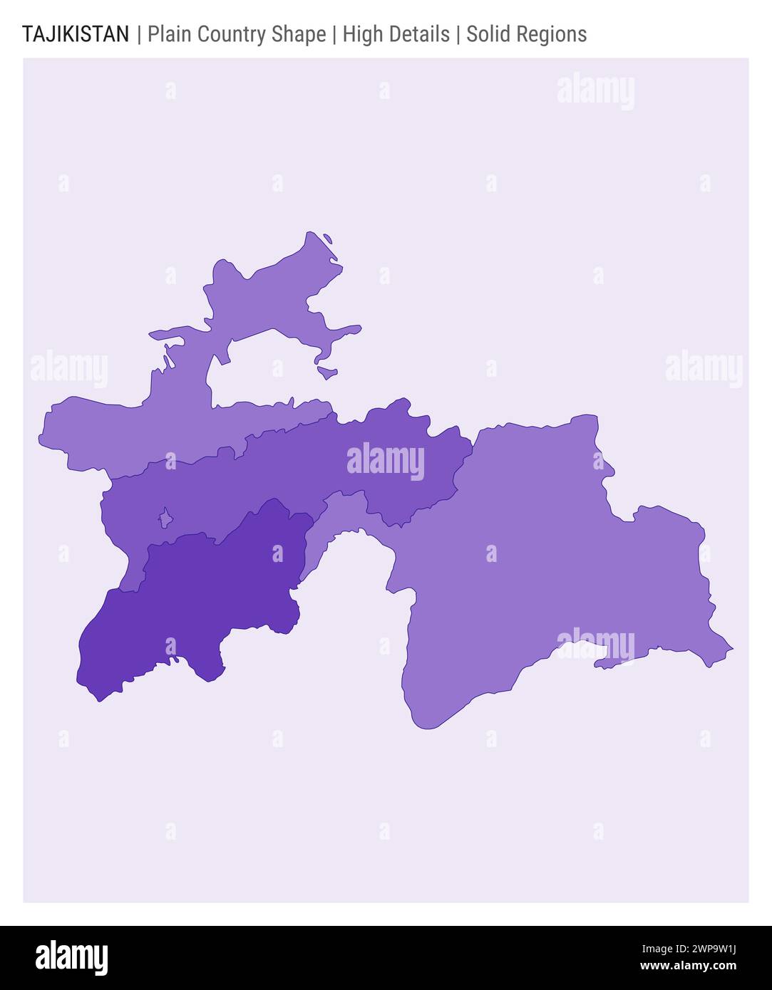 Tajikistan plain country map. High details. Solid regions style. Shape ...