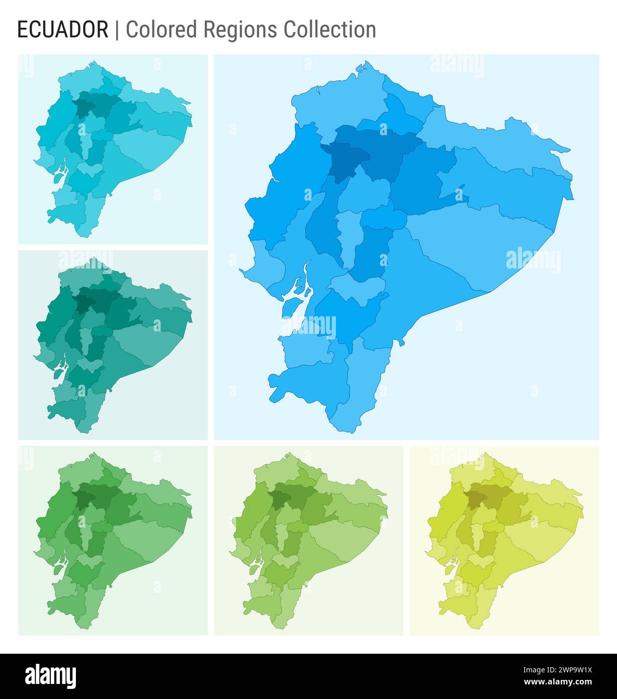 Ecuador map collection. Country shape with colored regions. Light Blue ...