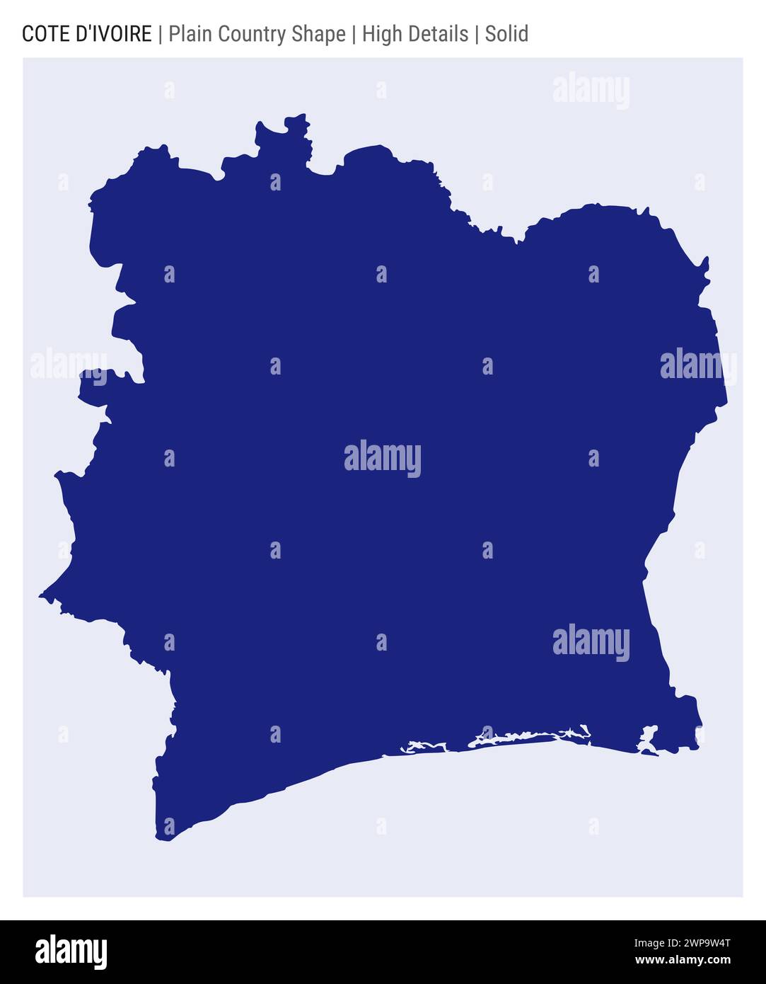 Ivory Coast plain country map. High details. Solid style. Shape of ...