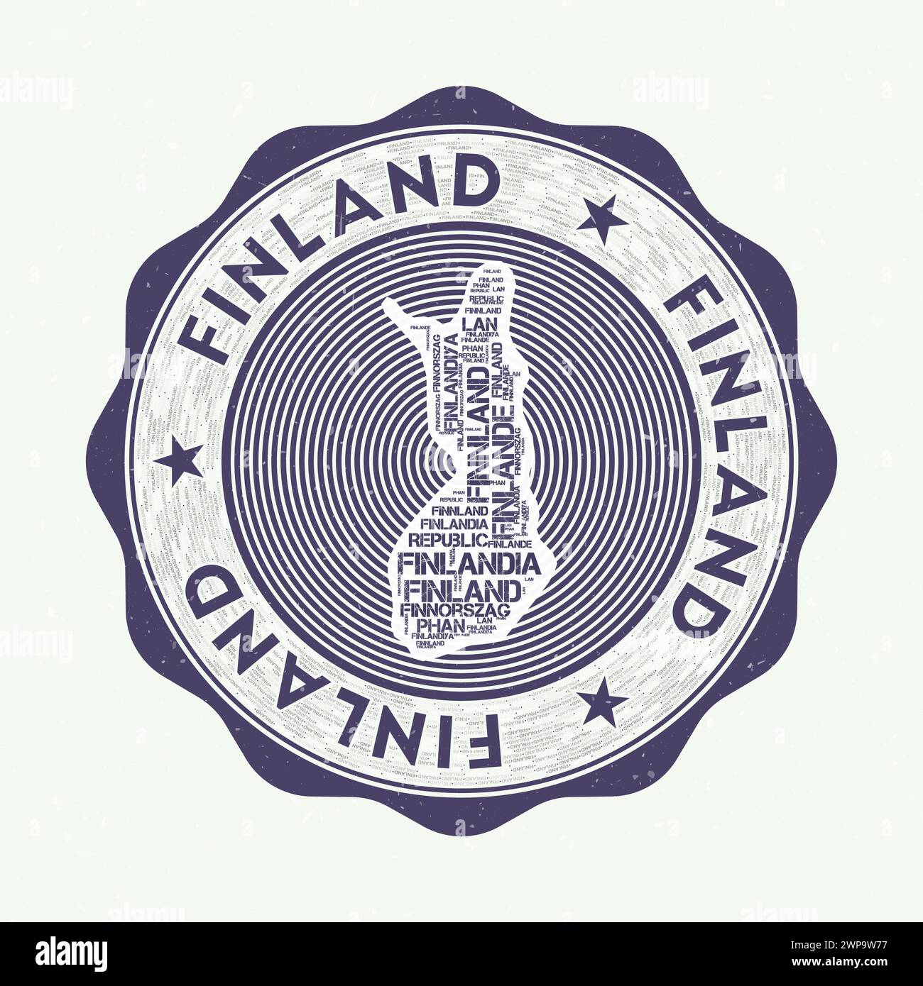 Finland seal. Country round logo with shape of Finland and country name ...