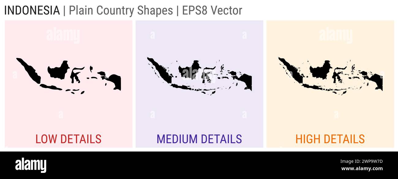 Indonesia - plain country shape. Low, medium and high detailed maps of ...