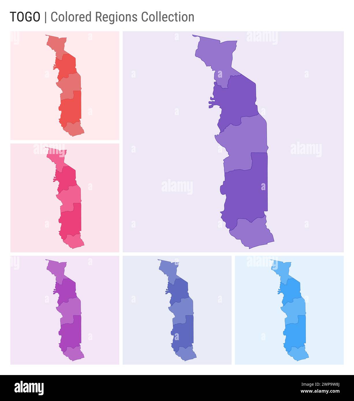 Togo map collection. Country shape with colored regions. Deep Purple ...