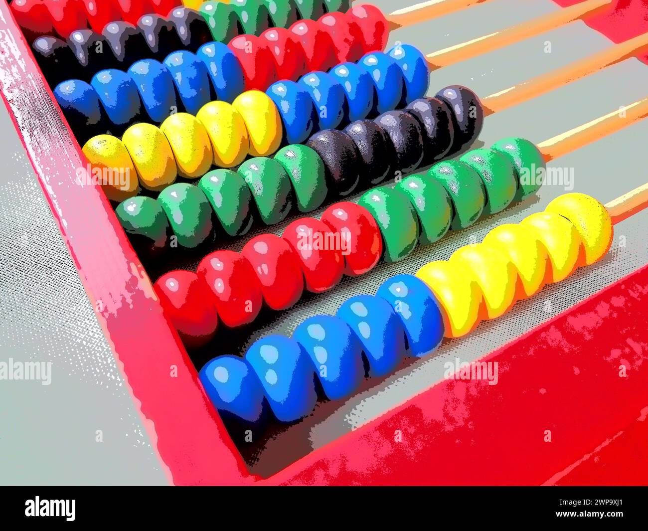 Education concept - abacus with many colorful beads. Red, blue, green, black, yellow details on ...
