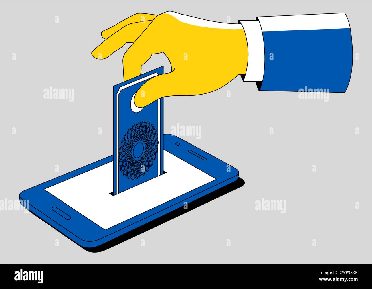 Simple line art of a hand put money into cellular phone, online ...