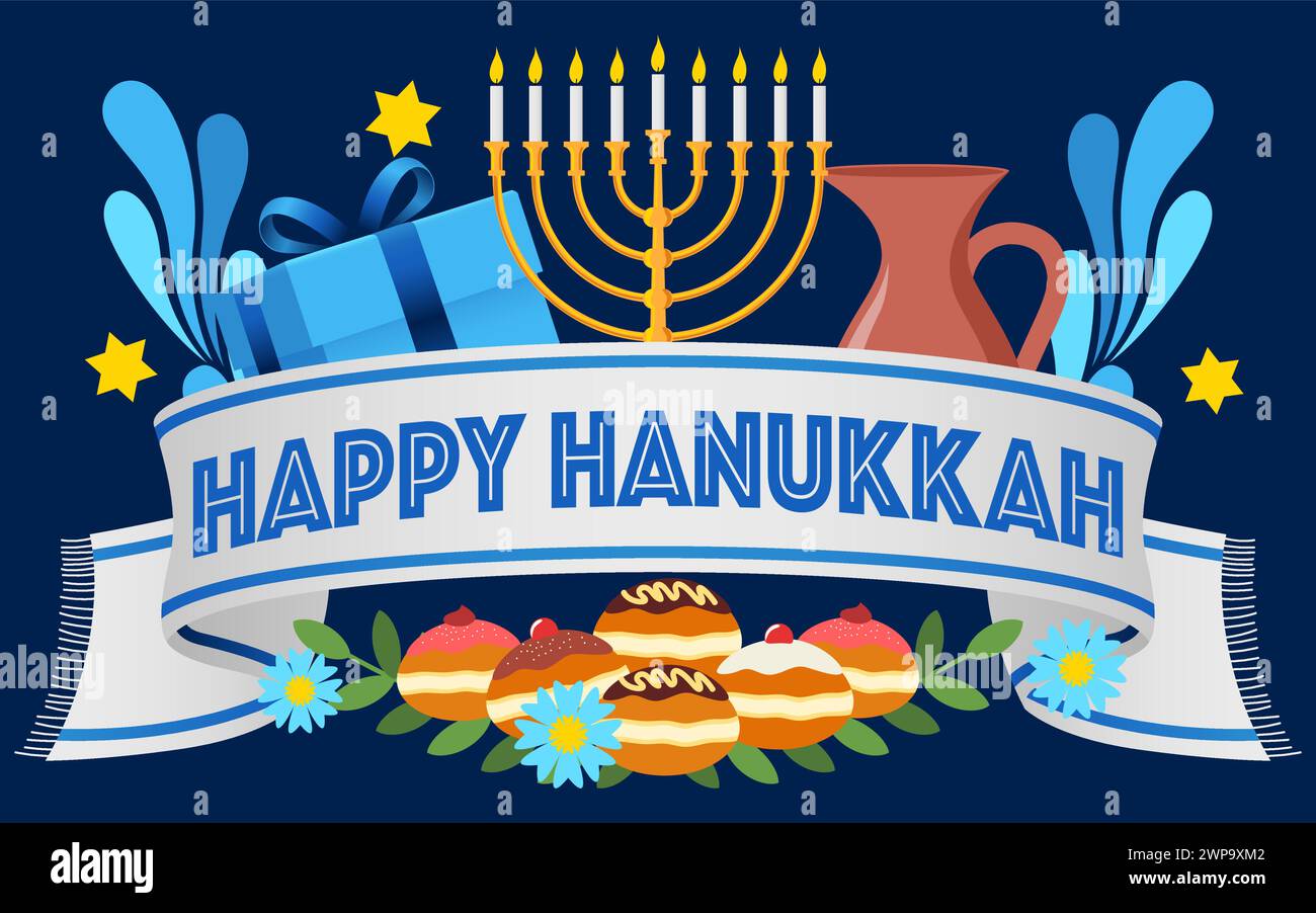 Vector illustration of Hanukkah decorative symbols and graphics for ...