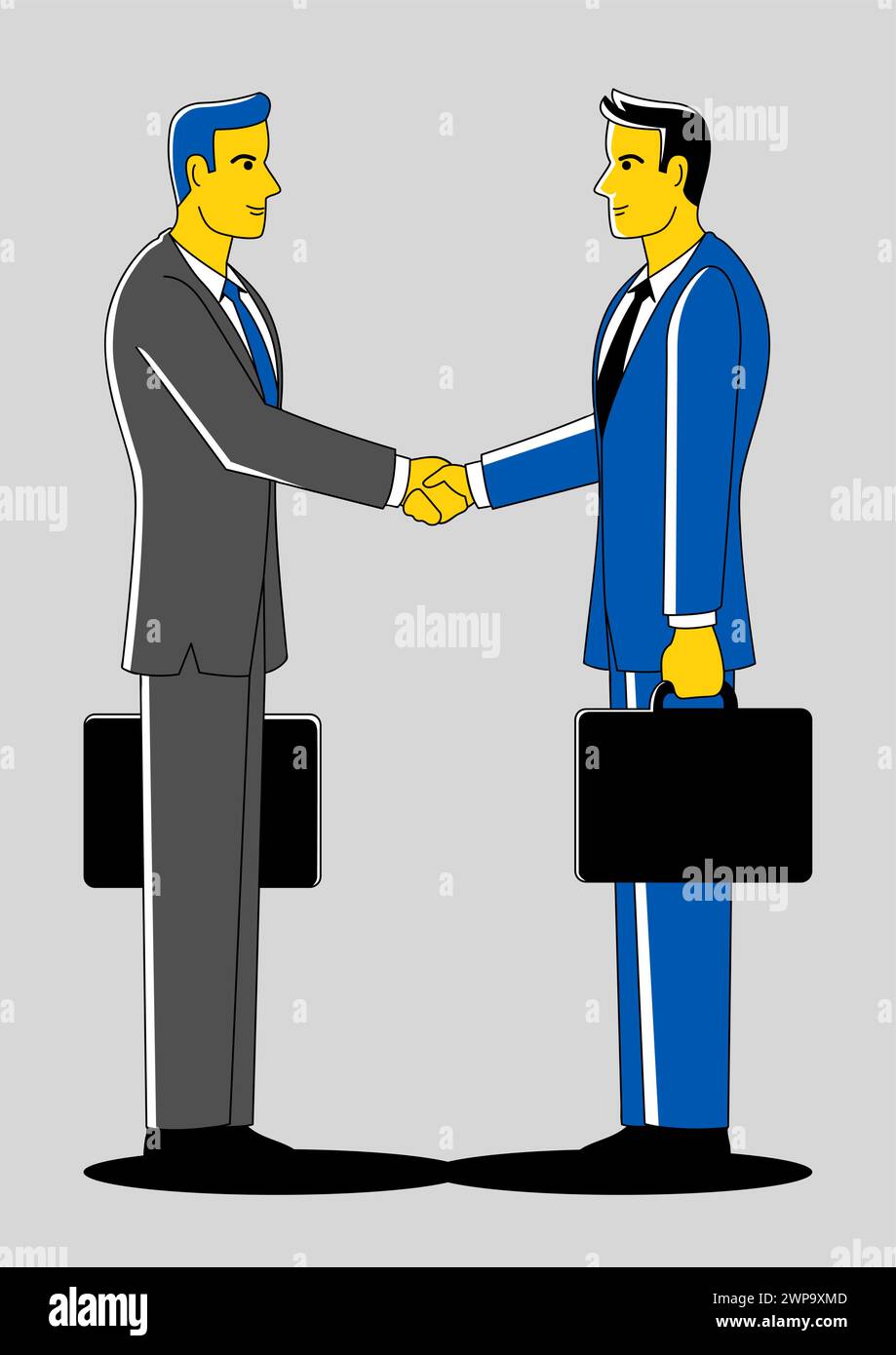 Line art illustration of businessmen shaking hand, concept for deals ...