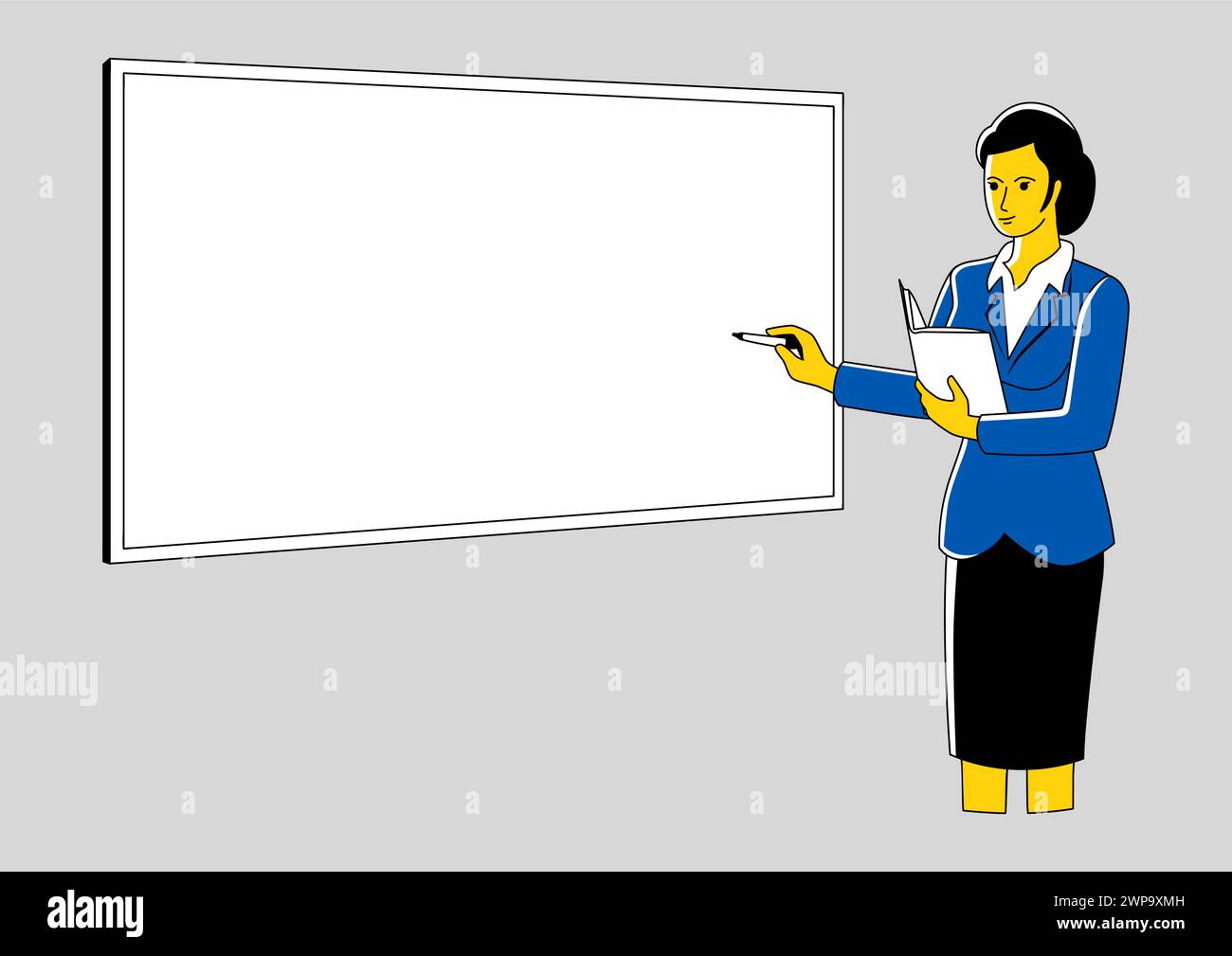 Line art illustration of a female teacher teaching in front of the ...